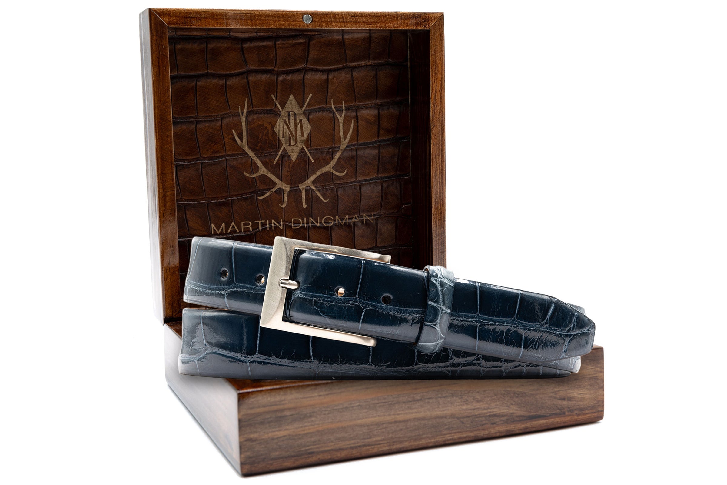 One by One American Alligator Belt in Sapphire – Hampton's